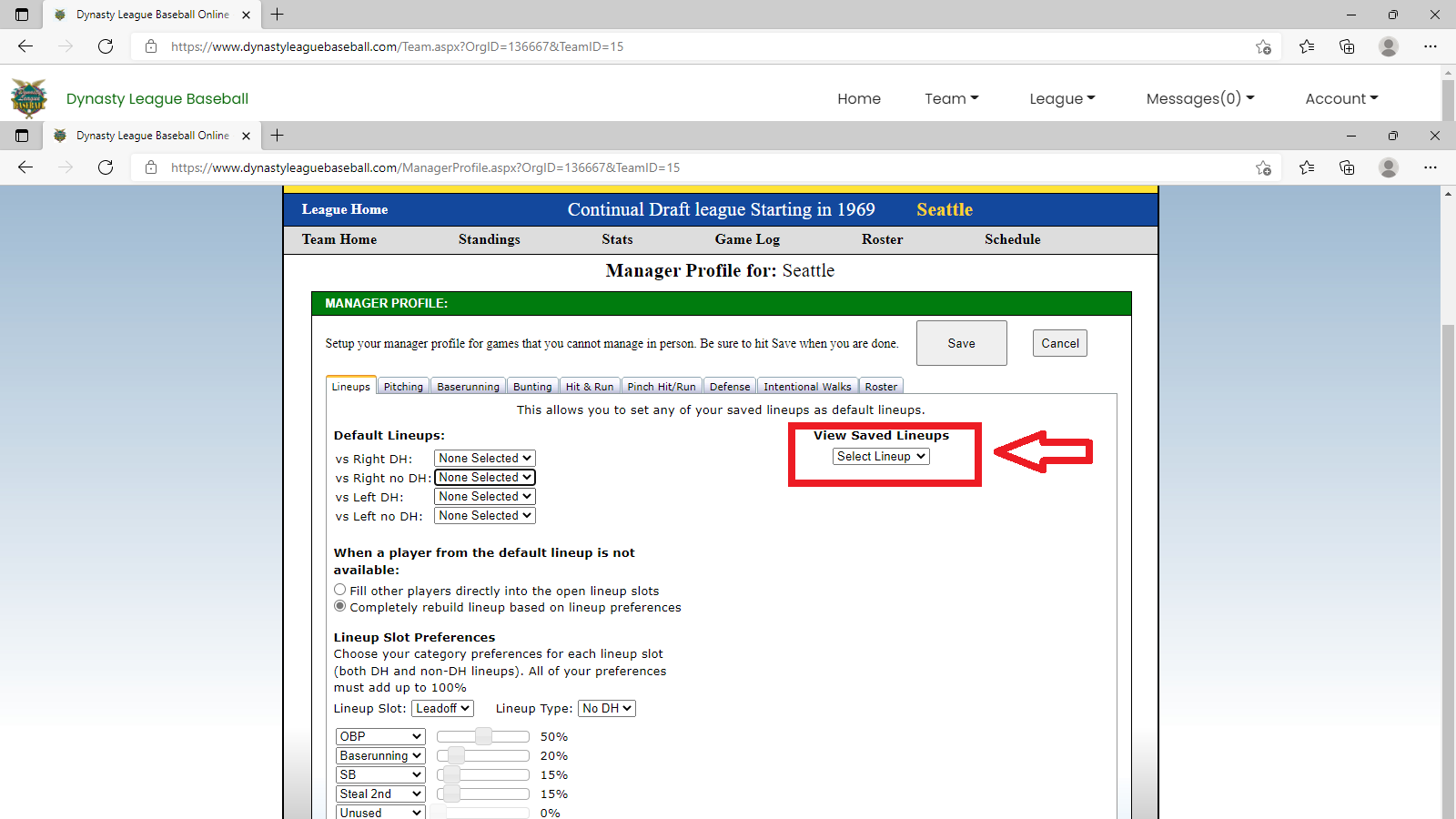 1969 League FYI How to set up your lineup in case the CPU has to play a ...